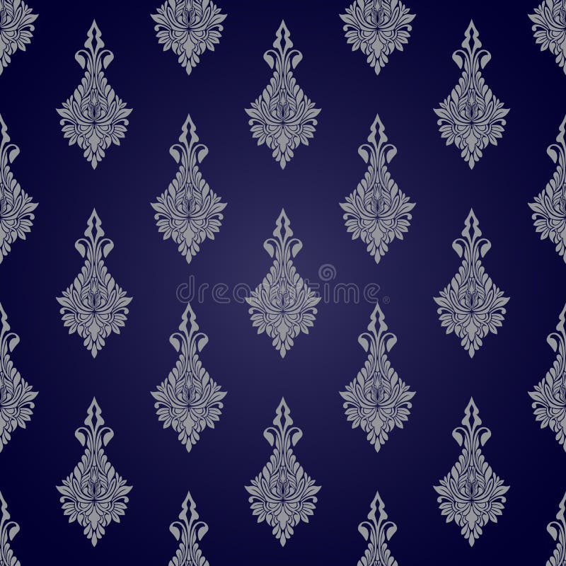 Vector Silver and Blue Damask Seamless Pattern. Classical Luxury Old ...
