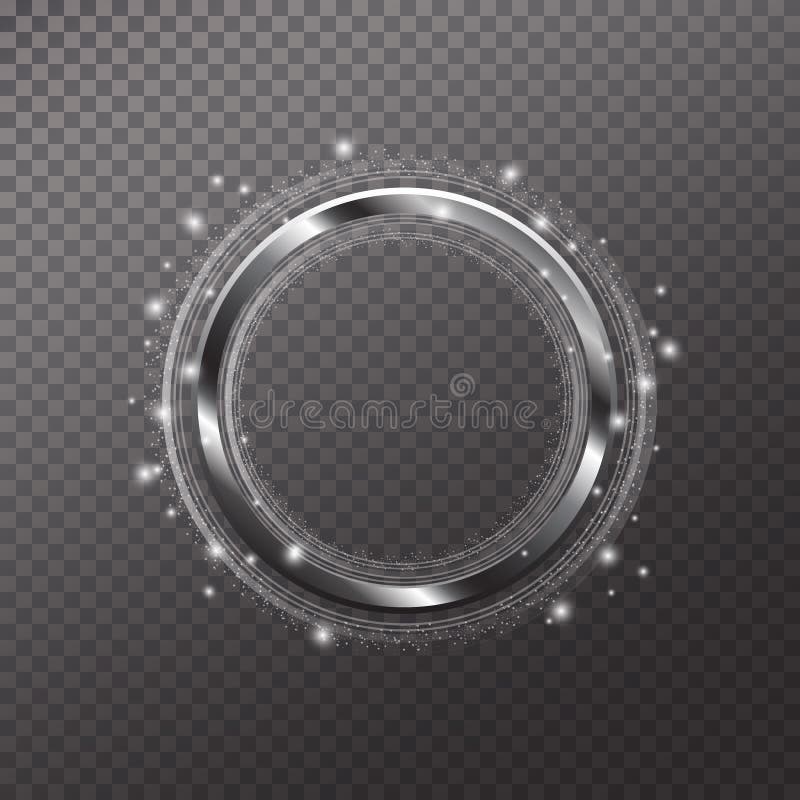 Vector Silver Frame with Lights Effects. Shining Circle Banner ...