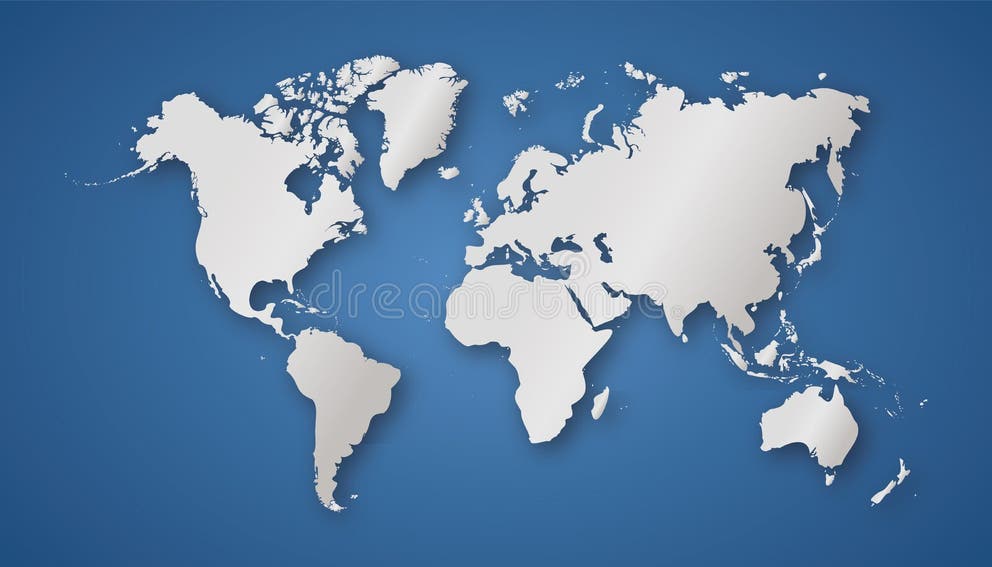 Vector Silver World Map on Blue Background Stock Vector - Illustration ...