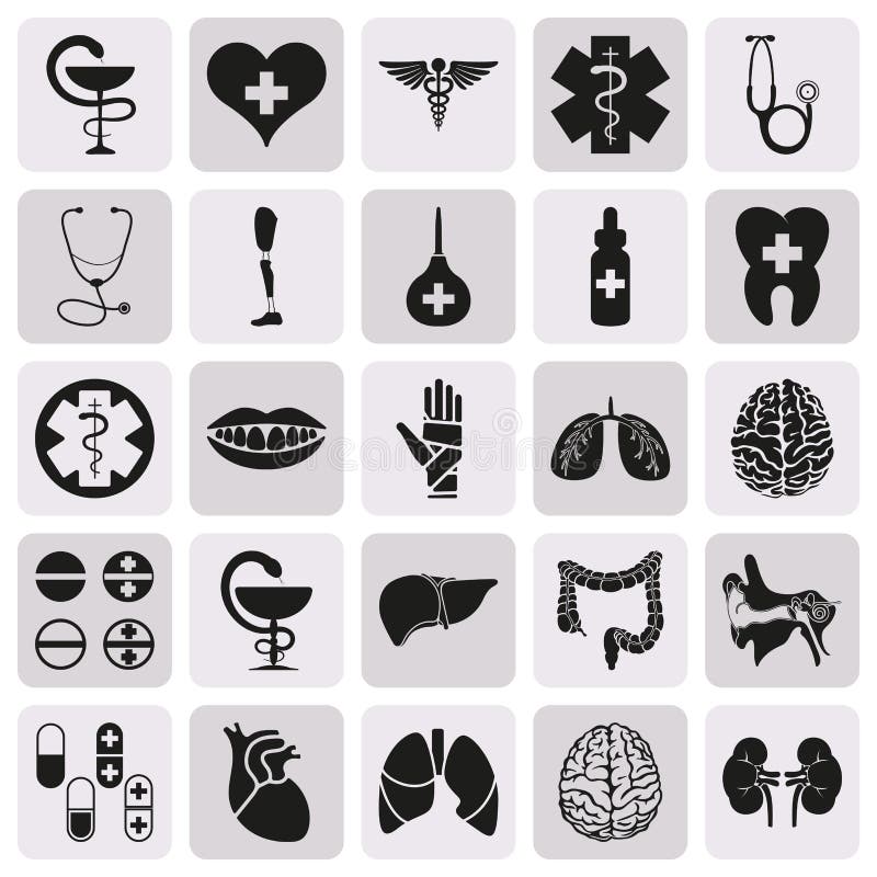 Vector Simple Black Medical Icon Set Stock Illustration - Illustration ...