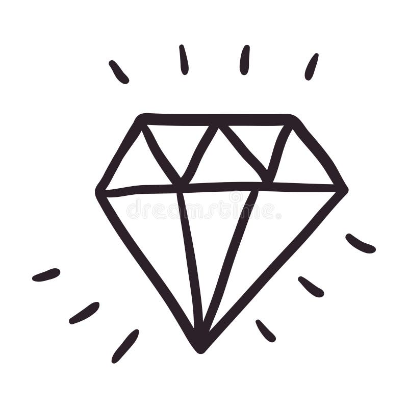 Vector Simple Doodle Outline Icon. a Sparkling Gem, Emerald or Diamond ...