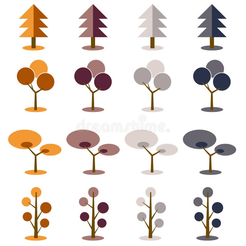 Vector Simple Earth Tone Color with Collections Trees. Stock Vector ...