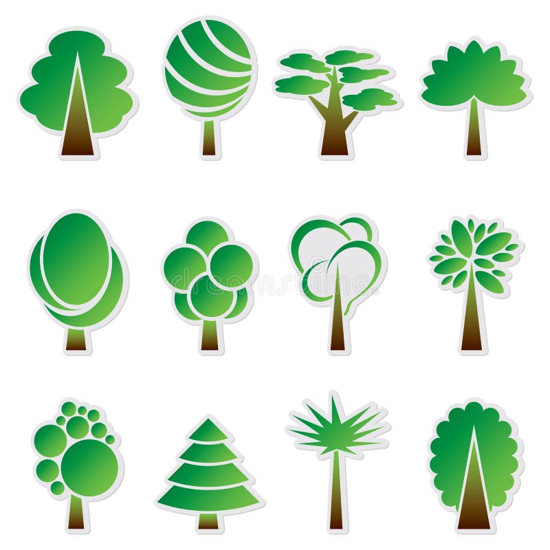 Vector Simple Green Tree Icon Set Stock Vector - Illustration of tree ...