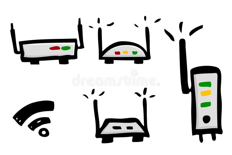 Doodle Modem Router Icon or Logo, Hand Drawn with Thin Black Line ...