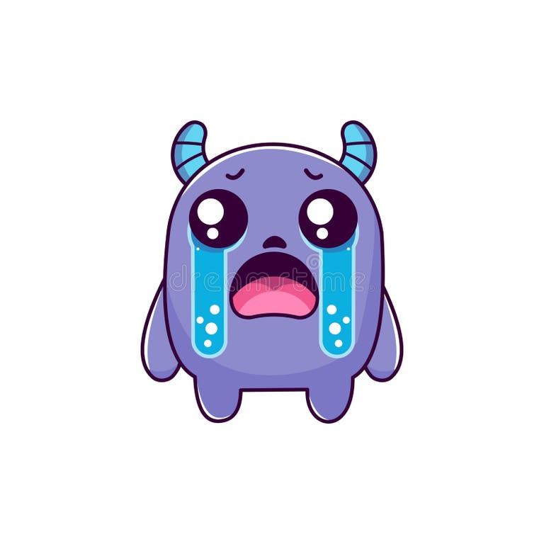 Vector Simple Monster with Horns Crying Stock Vector - Illustration of ...