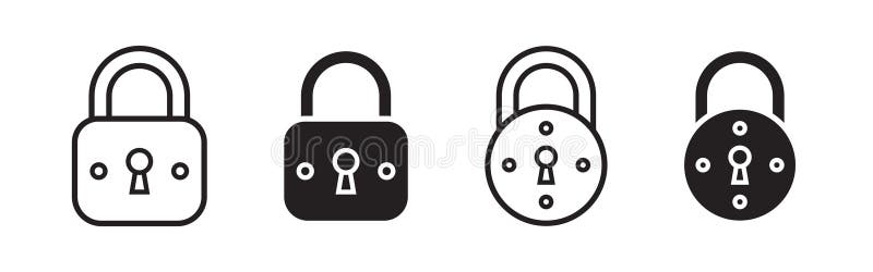 Vector Simple Padlock Icon Set Stock Vector - Illustration of internet ...