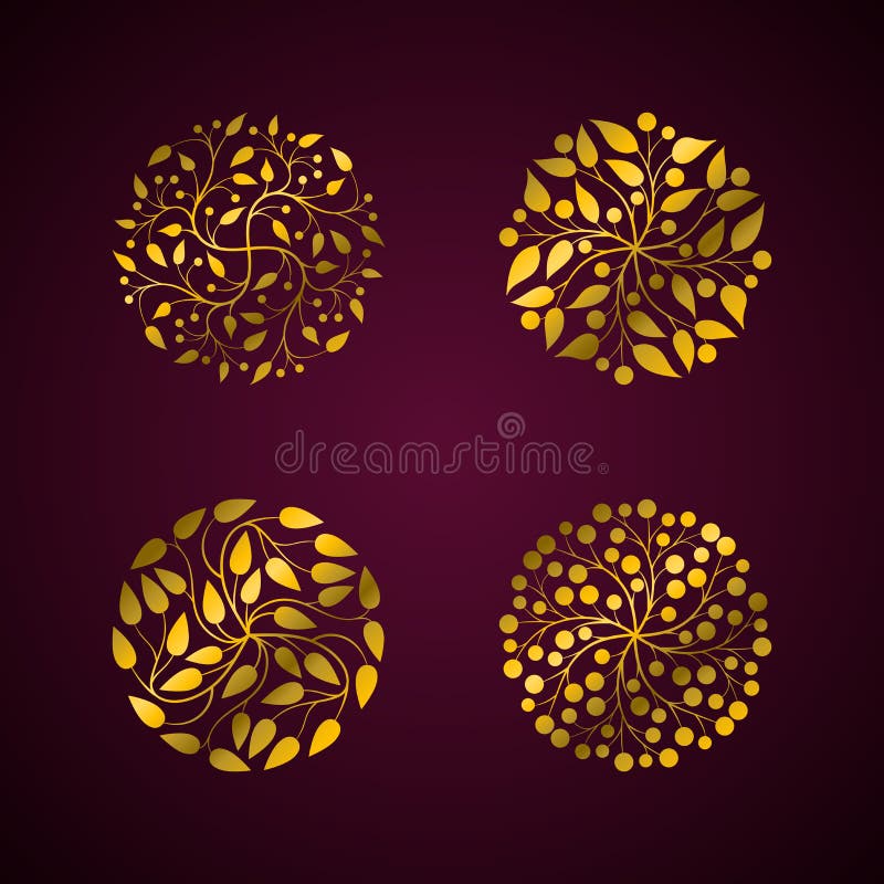 Vector Simple Round Floral Design Collection. Stock Vector ...