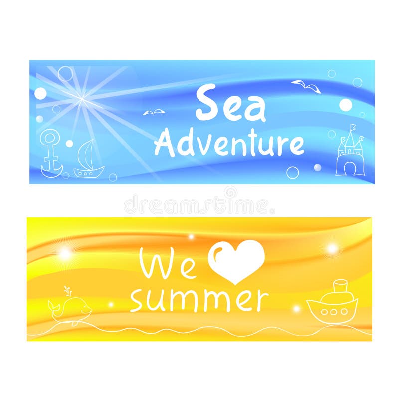 Vector Simple Sea Beach Banners Stock Illustration - Illustration of ...