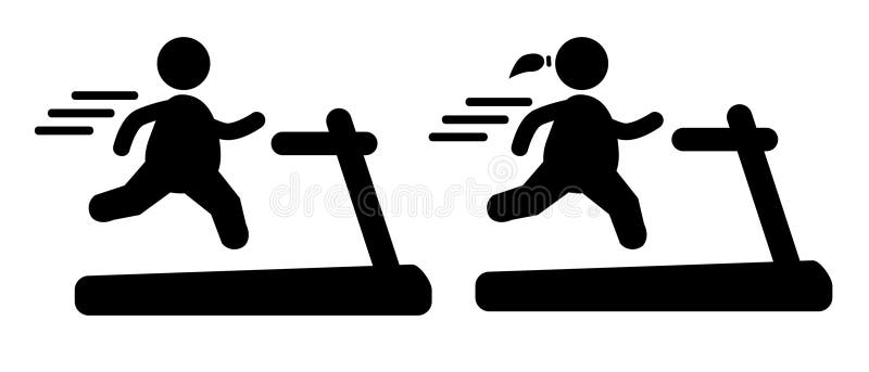 Vector Simple Set 2, Obesity Run Stickman at Treadmill, Man and Woman ...