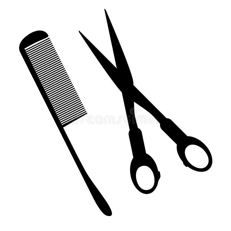 Vector Simple Silhouette of Comb and Scissor, Isolated on White Stock ...