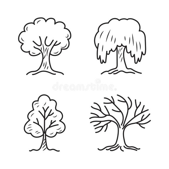 Vector Simple Tree Outline Icon Set Stock Vector - Illustration of ...