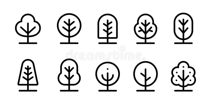 Vector Simple Tree with Outline Style Icon Set Stock Illustration ...