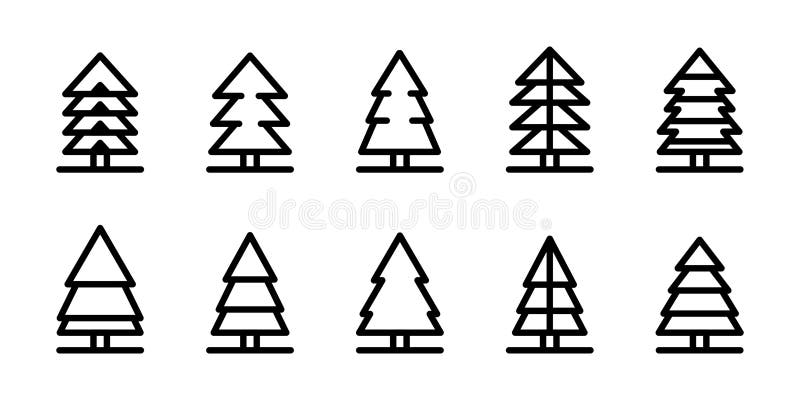 Vector Simple Tree with Outline Style Icon Set Stock Illustration ...