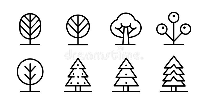 Vector Simple Tree with Outline Style Icon Set Stock Vector ...