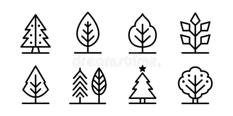 Vector Simple Tree with Outline Style Icon Set Stock Vector ...