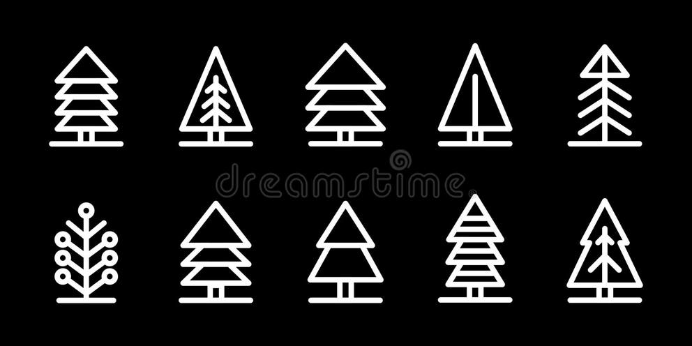 Vector Simple Tree with Outline Style Icon Set Stock Vector ...
