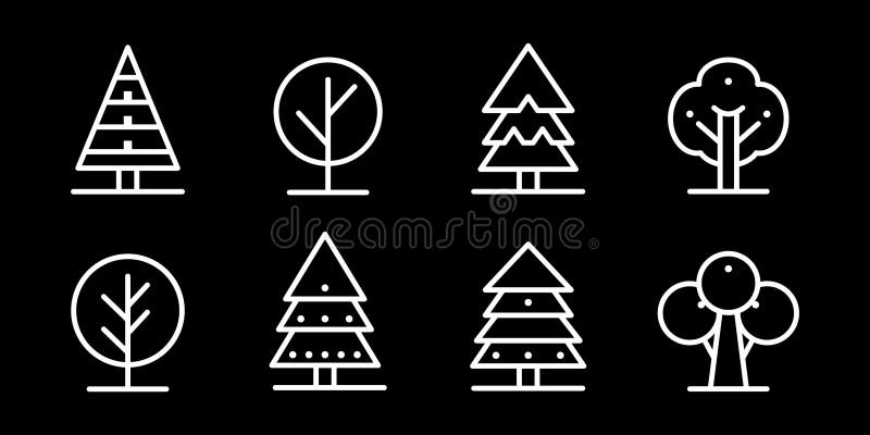 Vector Simple Tree with Outline Style Icon Set Stock Illustration ...