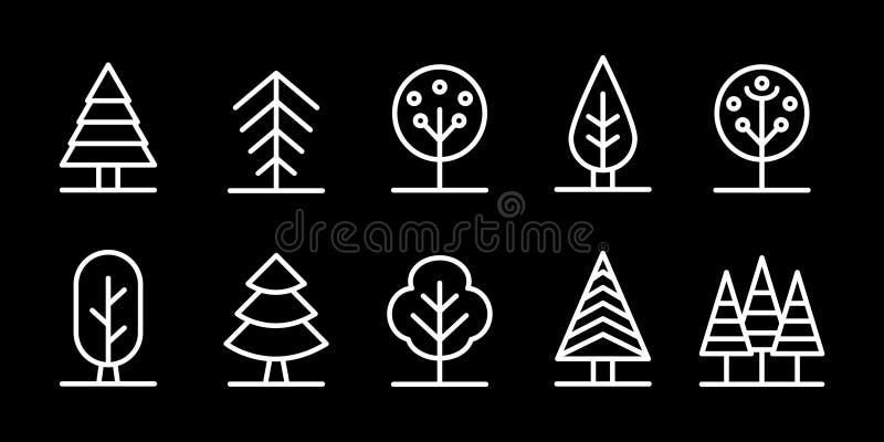 Vector Simple Tree with Outline Style Icon Set Stock Illustration ...