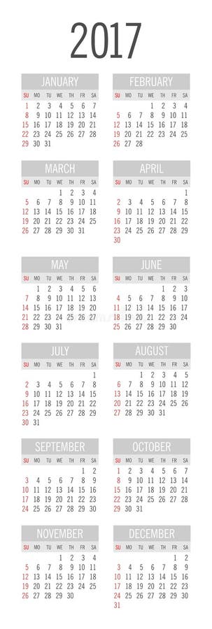 Vector Simple 2017 Year Calendar Stock Vector - Illustration of sunday ...