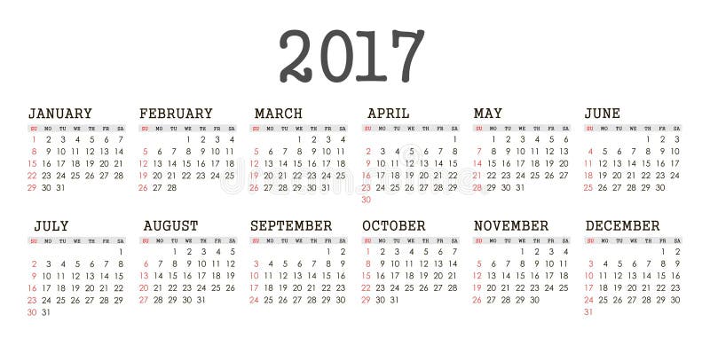 Vector Simple 2017 Year Calendar Stock Illustration - Illustration of ...