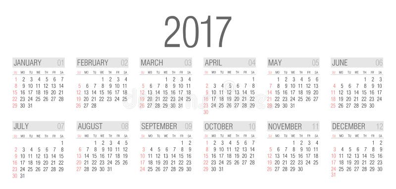 Vector Simple 2017 Year Calendar Stock Illustration - Illustration of ...