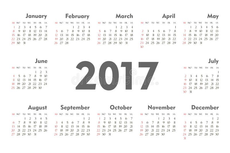 Vector Simple 2017 Year Calendar Stock Illustration - Illustration of ...