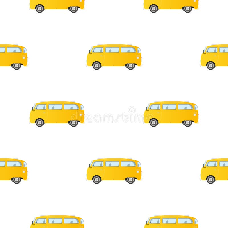 Vector Simple Yelow School Bus Seamless Pattern. Isolated in White ...