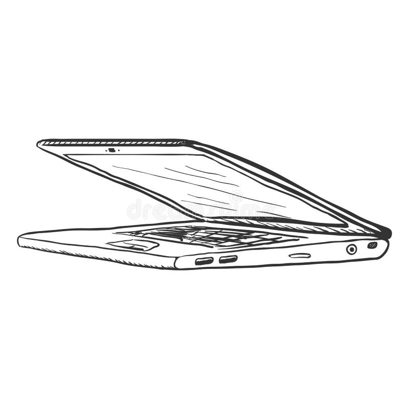 Vector Single Sketch Laptop Stock Vector - Illustration of digital ...