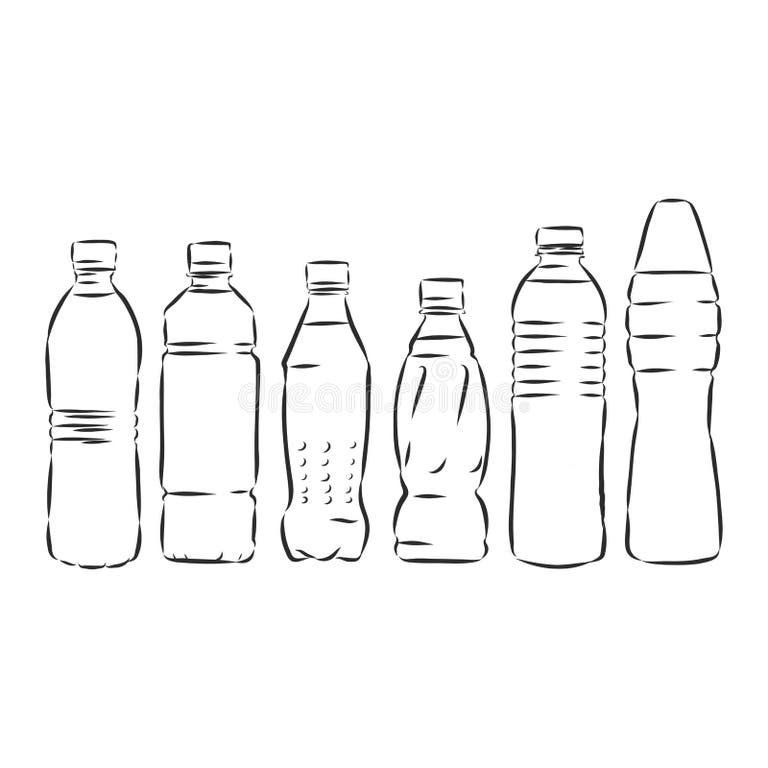 Vector Single Sketch Plastic Bottle of Water. Plastic Bottle, Container ...