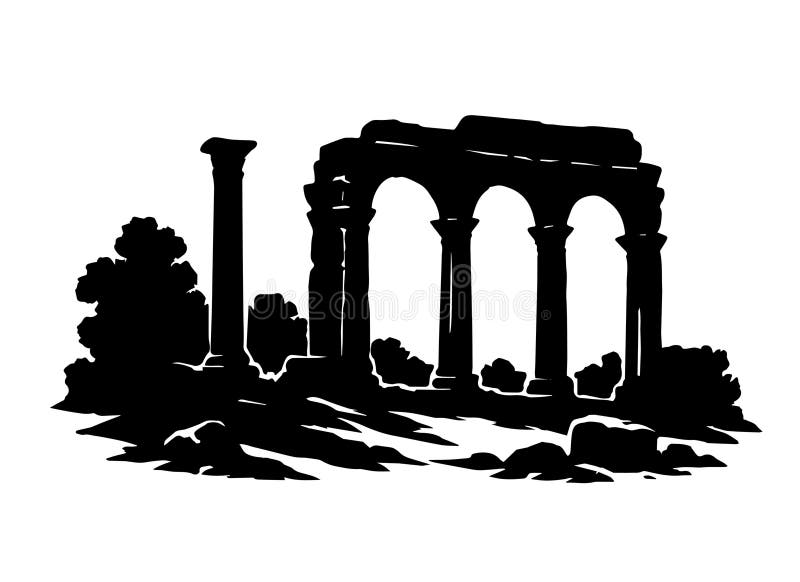 Vector Situation of Ancient Ruins, Columns and Plants Stock ...