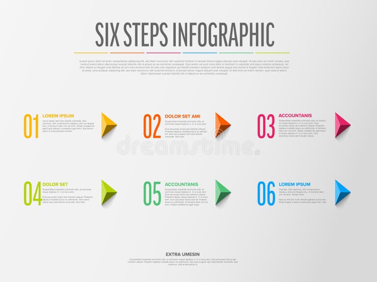 Vector Six Steps Progress Template with Big Arrows and Numbers Stock ...