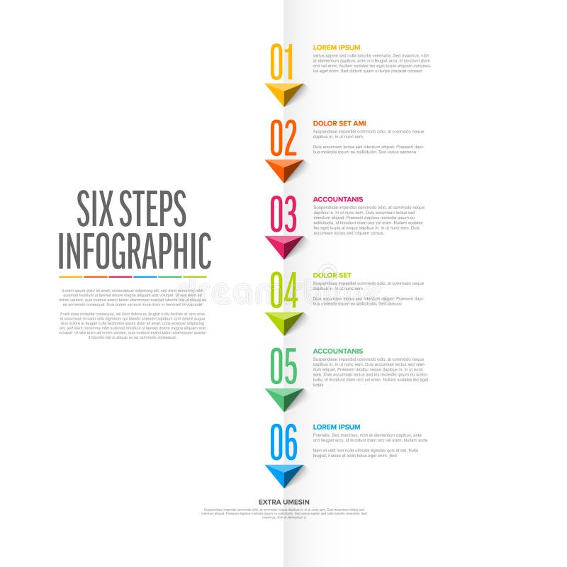 Vector Six Steps Vertical Progress Template with Big Arrows and Numbers ...