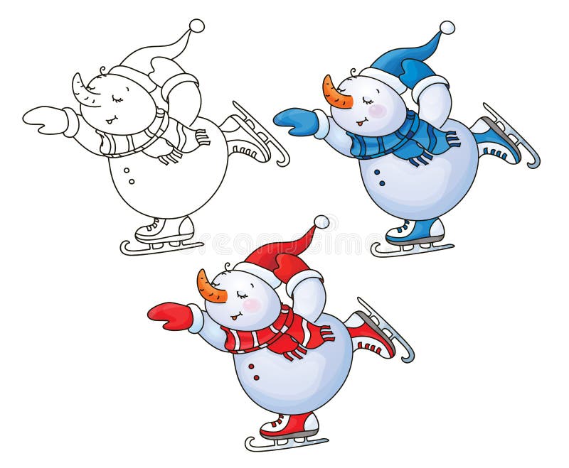 Vector skating snowman. stock vector. Illustration of funny - 70176957