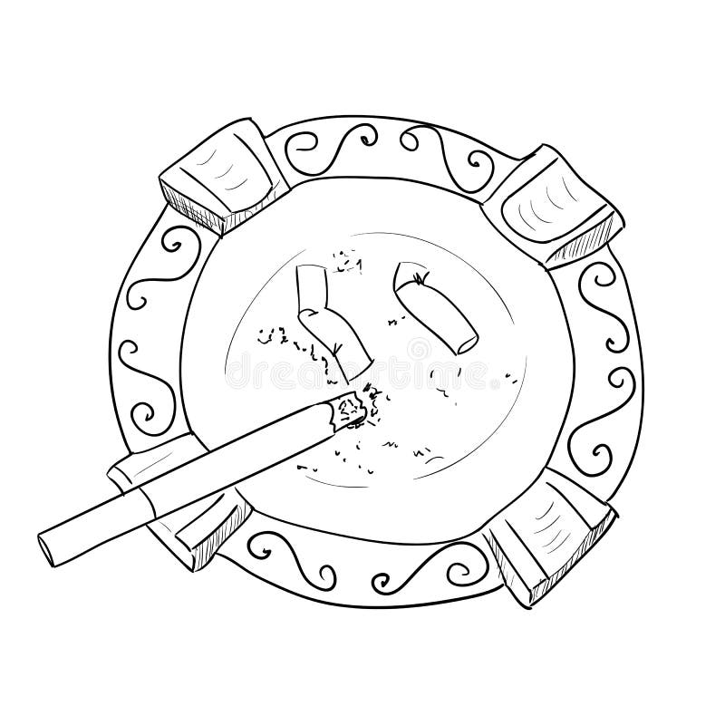 Vector Sketch Ashtray with Cigarette Stock Vector - Illustration of ...