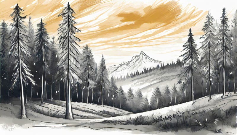 Vector Sketch, Banner. Forest, Imitation of a Pencil Drawing Stock ...