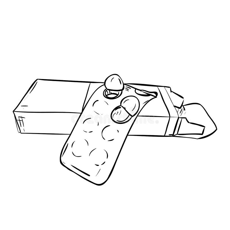 Vector Sketch Box and Plate of Pills Stock Vector - Illustration of ...