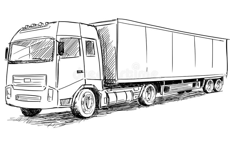 Vector Sketch Drawing Illustration of Truck Stock Vector - Illustration ...
