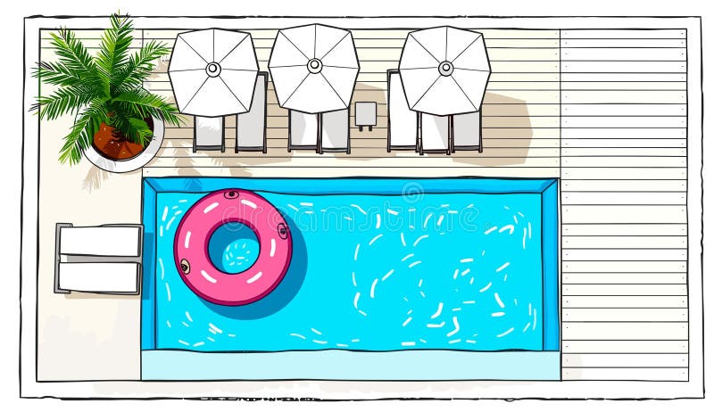 Vector Sketch Drawing of a Pool with a Pink Float Stock Vector ...