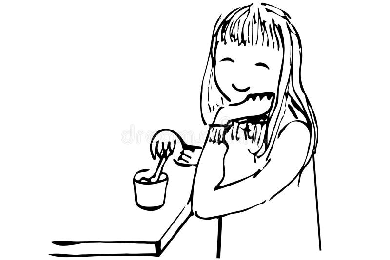 Vector Sketch of a Girl Drinking Tea Stock Vector - Illustration of ...