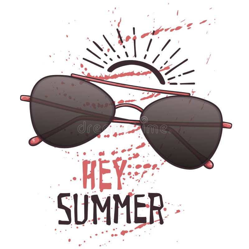 Vector Sketch Glasses in Vintage Style. Lettering: Hey Summer Stock ...