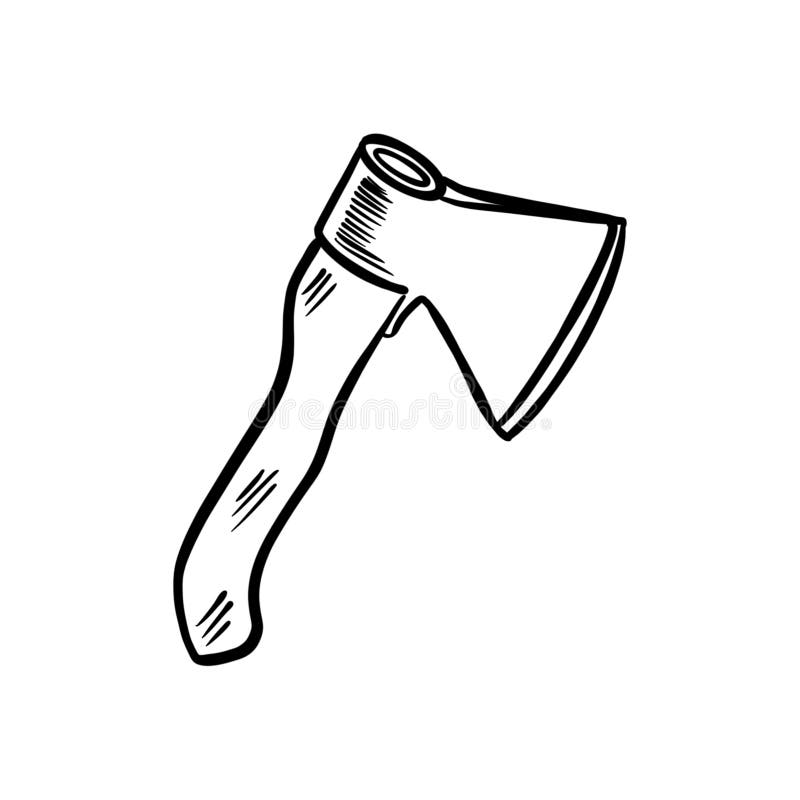 Vector Sketch Hand Drawn Silhouette of an Axe, Line Art with Black ...