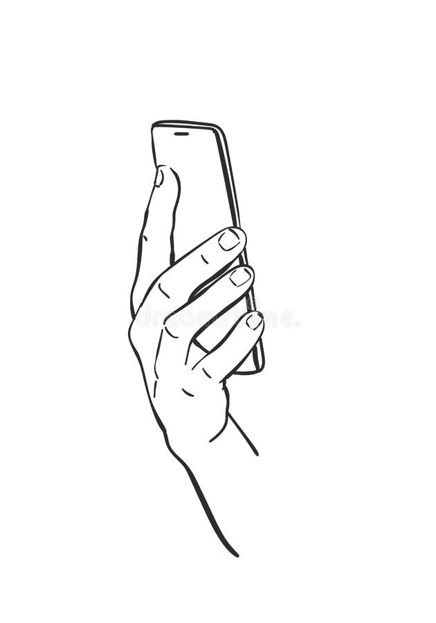Vector Sketch of Hand Holding Smartphone, Hand Drawn Illustration ...