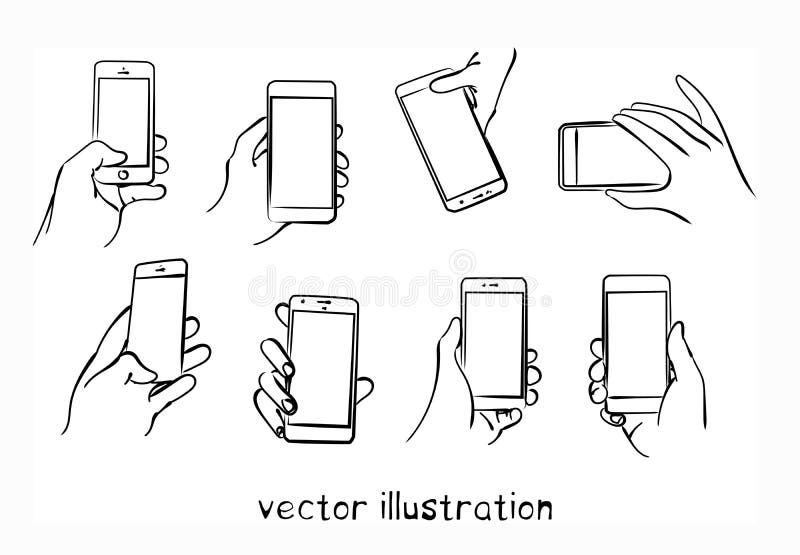 Vector Sketch of Hand with Touch Phone Stock Vector - Illustration of ...