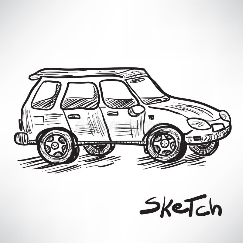 Vector Sketch Illustration of a Car on the Road Stock Vector ...
