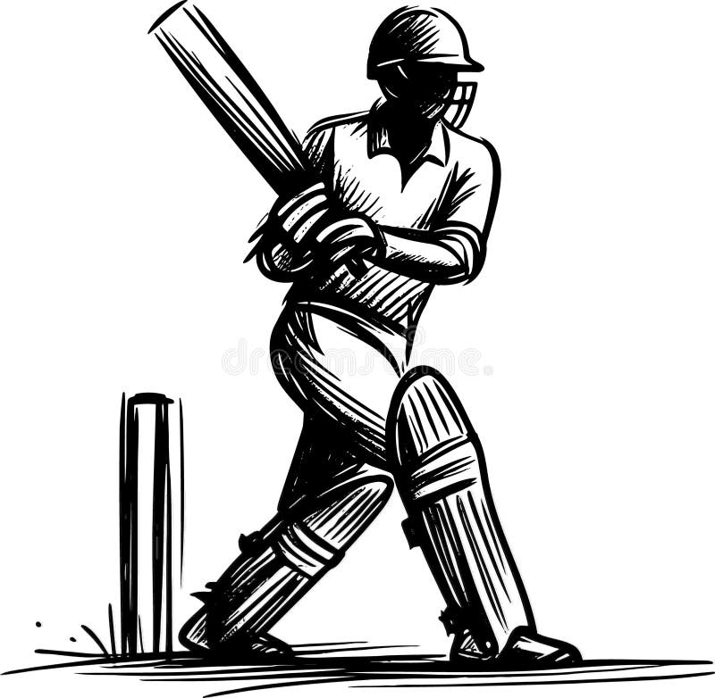 Vector Sketch Illustration of a Cricket Match Stencil Stock ...