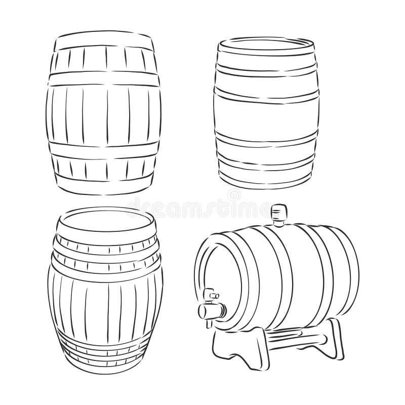 Vector Sketch Illustration - Old Wooden Barrel, Wooden Barrel, Vector ...