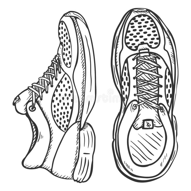 Vector Sketch Illustration - Pair of Running Shoes. Top and Side View ...