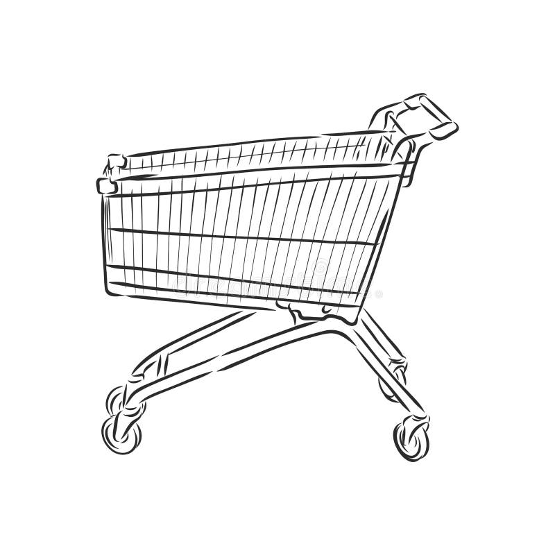 Vector Sketch Illustration - Trolley for Shopping, Shopping Cart Vector ...