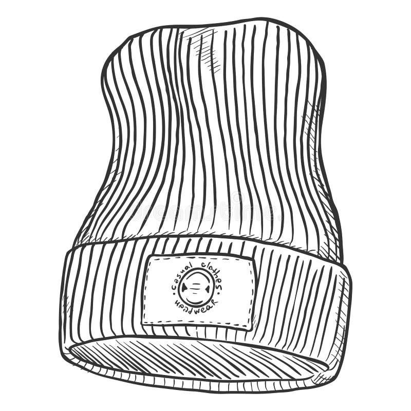 Vector Sketch Knitted Winter Cap with Label Stock Vector - Illustration ...