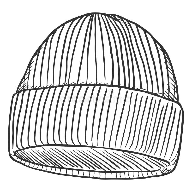 Vector Sketch Knitted Winter Cap Stock Vector - Illustration of head ...